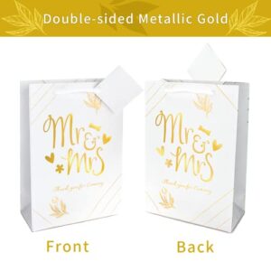 ECOHOLA Mr & Mrs Paper Gift Bags, 24 Pieces Metallic Gold Foil Goodie Bags Fancy Wedding Gift bags for guests, 8"X5.5"X2.5"