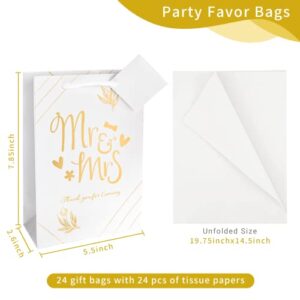 ECOHOLA Mr & Mrs Paper Gift Bags, 24 Pieces Metallic Gold Foil Goodie Bags Fancy Wedding Gift bags for guests, 8"X5.5"X2.5"