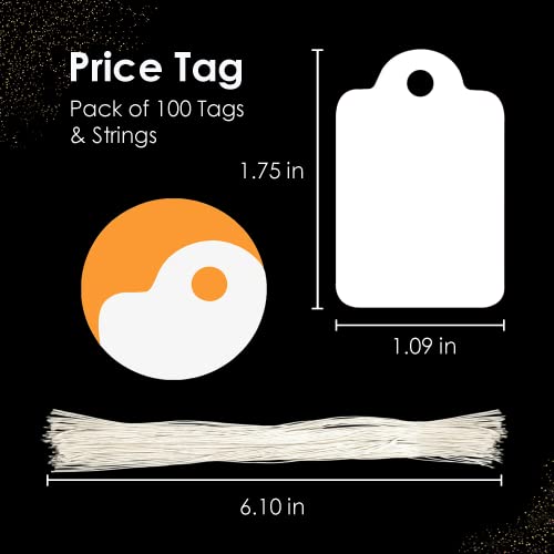 Price Tags with String (100 Pack, White) 1.75x1.09 Inch – Lightweight Quality Card Stock Material – Strings Tags to Label Parcels, Gifts, Clothing & All Kind of Events