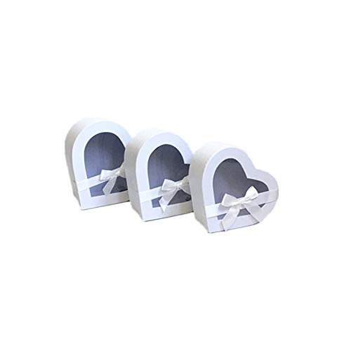 BBJ WRAPS Heart Shaped Boxes for Flowers Packaging with Transparent Window Lids Luxury Gift Box for Floral Arrangement, Set of 3(S/M/L) (White)