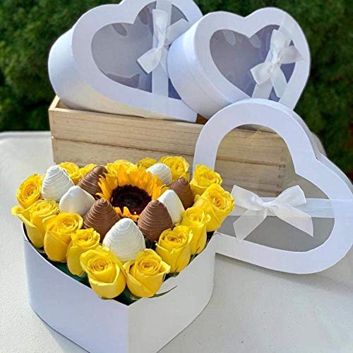 BBJ WRAPS Heart Shaped Boxes for Flowers Packaging with Transparent Window Lids Luxury Gift Box for Floral Arrangement, Set of 3(S/M/L) (White)