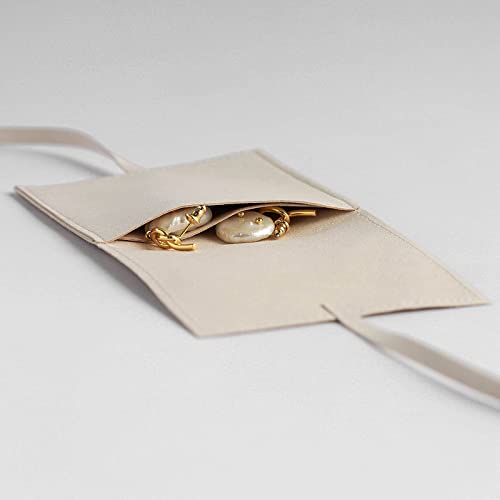 PandaSew Jewelry Pouch 20pcs 8x8cm Luxury Microfiber Jewelry Packaging Bag Gift Envelope Style with Strings & Divider,Beige