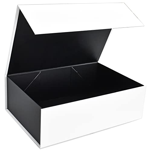 HUAHENGCHI Gift Box with Lid for Presents11.5x8.1x3.8 Inches with Magnetic Closure (A White/Black)