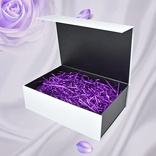 HUAHENGCHI Gift Box with Lid for Presents11.5x8.1x3.8 Inches with Magnetic Closure (A White/Black)