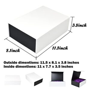 HUAHENGCHI Gift Box with Lid for Presents11.5x8.1x3.8 Inches with Magnetic Closure (A White/Black)