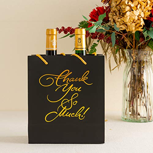 Crisky Black Gold Thank You Gift Bags, Birthday & Wedding Party Bags for Hotel Guests, Baby Shower Party Favor Bags, Candy Buffet Bags, Set of 25