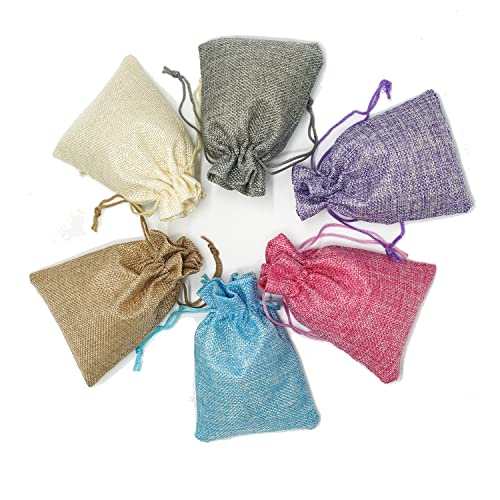 AKLVBL 24 Pack 3.9x5.2 Inch Mixed Color Burlap Favor Gift Bags, Small Gift Bags,Linen Jewelry Pouches with Drawstring for Gifts and Wedding Party