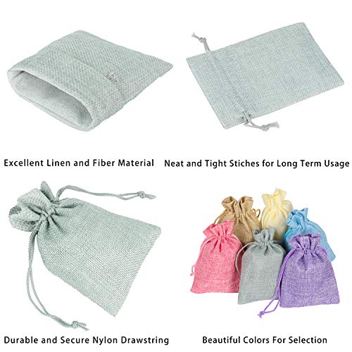 AKLVBL 24 Pack 3.9x5.2 Inch Mixed Color Burlap Favor Gift Bags, Small Gift Bags,Linen Jewelry Pouches with Drawstring for Gifts and Wedding Party