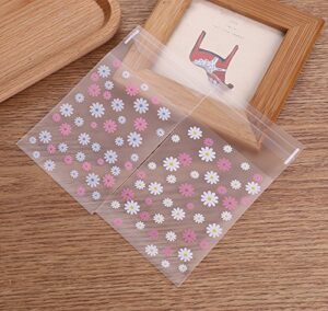 hugede 200 pcs 8x10cm cute daisy cello cellophane bags opp plastic bags flat self sealing treat bags for bakery cookies pink