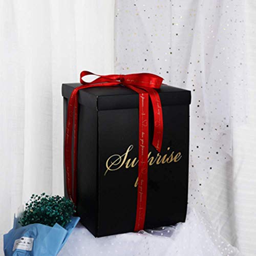 Surprise Explosion Flower Gift Box 10 * 10 * 14 inches- For Marriage Proposal Birthday Party Christmas Any Surprise Event Black (Without flower)