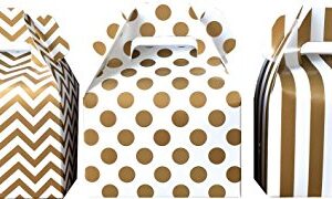 Outside the Box Papers Chevron, Stripe and Polka Dot Paper Gable Favor Boxes 36 Pack Gold, White