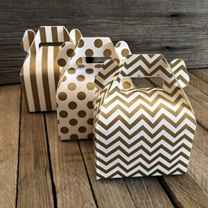 Outside the Box Papers Chevron, Stripe and Polka Dot Paper Gable Favor Boxes 36 Pack Gold, White