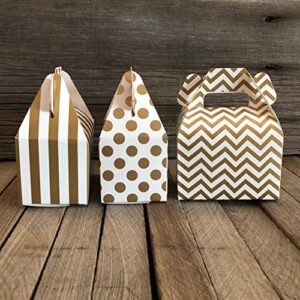 Outside the Box Papers Chevron, Stripe and Polka Dot Paper Gable Favor Boxes 36 Pack Gold, White