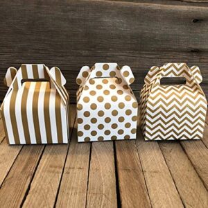 Outside the Box Papers Chevron, Stripe and Polka Dot Paper Gable Favor Boxes 36 Pack Gold, White