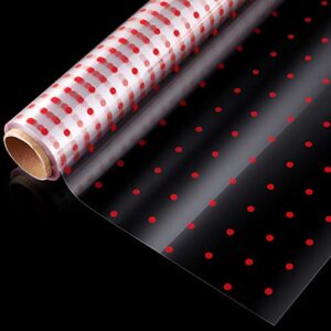 STOBOK Cellophane Wrap Roll | Red Polk Dot Gift Wrappings Paper 15.7 inch x100 Ft,2.5 Mil Thicken Transparent Long Film Gift Wrappings Packing Paper for Flowers Craft Basket Food