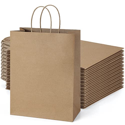 UCGOU Paper Bags 100Pcs 10x5x13 Inches Brown Shopping Bags Kraft Paper Gift Bags with Handles Party Favor Bags Goodie Bags Bulk Craft Bags Grocery Bags