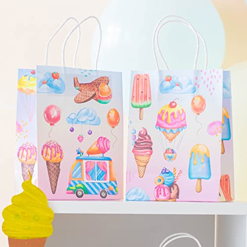 Ice Cream Bags Pack of 16 – Ice Cream Party Favors Bags with Handles – Sturdy Ice Cream Goodie Bags for Treats & Gifts – Stylish Ice Cream Candy Bags, Ideal for Ice Cream Theme Party Decorations