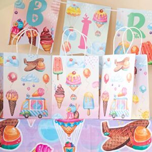 Ice Cream Bags Pack of 16 – Ice Cream Party Favors Bags with Handles – Sturdy Ice Cream Goodie Bags for Treats & Gifts – Stylish Ice Cream Candy Bags, Ideal for Ice Cream Theme Party Decorations