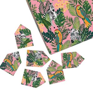 CENTRAL 23 Floral Wrapping Paper - Bird Wrapping Paper - 6 Sheets of Gift Wrap - Tropical Leaves Zebra and Parrot - Pink Green - Comes With Fun Stickers