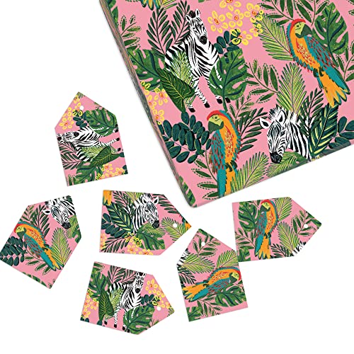 CENTRAL 23 Floral Wrapping Paper - Bird Wrapping Paper - 6 Sheets of Gift Wrap - Tropical Leaves Zebra and Parrot - Pink Green - Comes With Fun Stickers