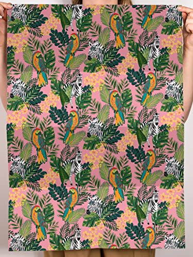 CENTRAL 23 Floral Wrapping Paper - Bird Wrapping Paper - 6 Sheets of Gift Wrap - Tropical Leaves Zebra and Parrot - Pink Green - Comes With Fun Stickers