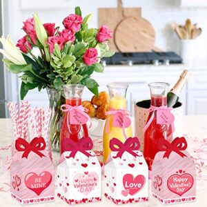 YEXEXINM 24 Pack Happy Valentine's Day Party Goodie Square Favor Gift Boxes, Red Heart Print Party Paper Gift Boxes Treat Bags for Valentine's Day Wedding Anniversary Party Supplies Decoration