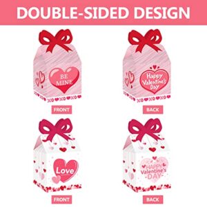 YEXEXINM 24 Pack Happy Valentine's Day Party Goodie Square Favor Gift Boxes, Red Heart Print Party Paper Gift Boxes Treat Bags for Valentine's Day Wedding Anniversary Party Supplies Decoration