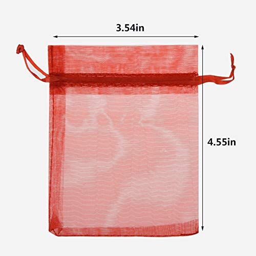 Bskifnn 50pcs Organza Bags 3.54''x4.33''(9x11cm) Satin Drawstring Organza Pouch Wedding Party Favor Gift Bag Jewelry Watch Bags-Red+Green