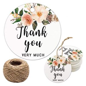 thank you for celebrating with us tags, 100pcs floral thank you tags for wedding birthday baby shower party favors, paper gift tags with 100 feet jute string