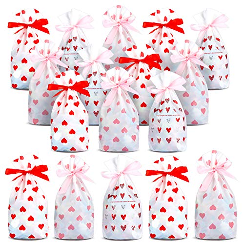 32 Pieces Valentine's Day Drawstring Candy Bags Heart Love Theme Candy Pouches Bags for Valentine's Day Wedding Party