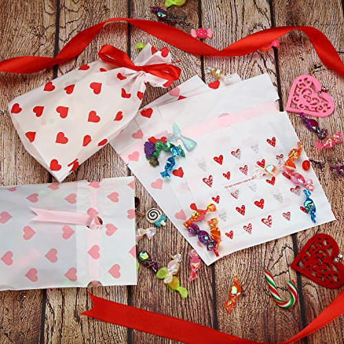 32 Pieces Valentine's Day Drawstring Candy Bags Heart Love Theme Candy Pouches Bags for Valentine's Day Wedding Party