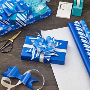 Hallmark Holiday Wrapping Paper with DIY Bow Templates on Reverse (3 Rolls: 120 sq. ft. ttl) Blue and White Snowflakes, Stripes, Solid Blue for Christmas, Hanukkah, Weddings, Birthdays