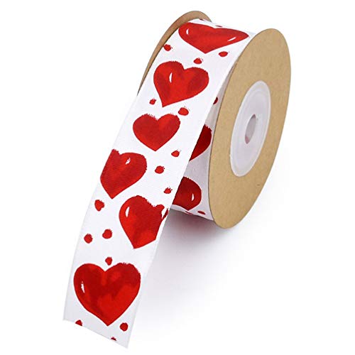 1 Roll 1" Wide Heart Pattern Printed Iron Wired Edge Ribbon for Valentine'S Day Decoration Gift Wrapping Party Supplies, 5.4 Yards