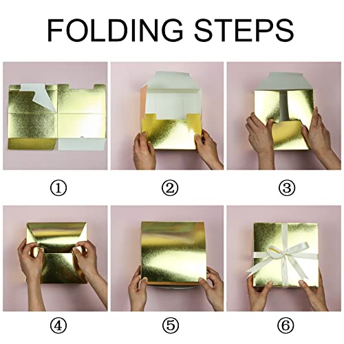 YINUOYOUJIA Gold Gift Box with Lids for Presents, 10pcs 8x8x4 Inches Bridesmaid and Groomsmen Proposal Boxes Gold with Ribbons and Textures for Birthdays, Wedding, Anniversary, Valentines