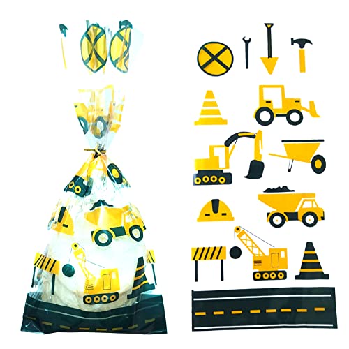 Construction Candy Goodies Bags Dump Truck Car Cone Party Favor Bags Construction Zone Theme Plastic Cellophane Treat Gift Bags for Construction,Baby Shower,Wedding,Bridal Shower,Birthday Party Decorations