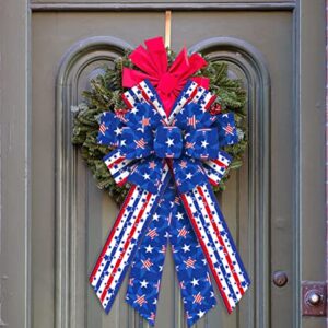 Hying Large Memorial Day Bows for Wreath, Patriotic Wreath Bows American Stars Bows Red Blue Stripe Burlap Bows 4th of July Tree Topper Bows for Front Door Christmas Memorial Day Decorations