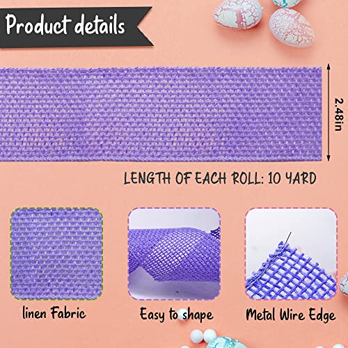 Estivaux Happy Easter Wired Edge Ribbons 2.5 Inch ×10 Yards, Purple Burlap Ribbon Bows Spring Holiday Ribbon Mesh Net Craft Ribbons for Gift Wrapping Spring Easter Party Decorations