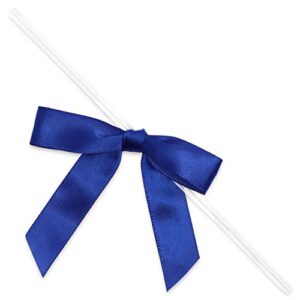 Dark Blue Satin Bow Twist Ties for Treat Bags (100 Pack)