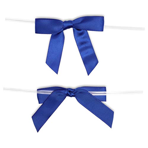 Dark Blue Satin Bow Twist Ties for Treat Bags (100 Pack)