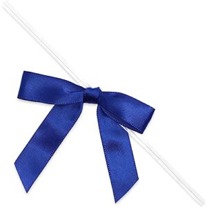 Dark Blue Satin Bow Twist Ties for Treat Bags (100 Pack)