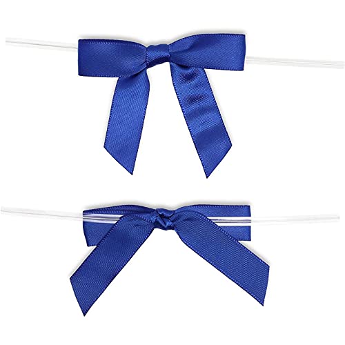 Dark Blue Satin Bow Twist Ties for Treat Bags (100 Pack)