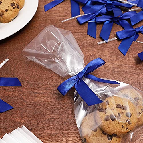 Dark Blue Satin Bow Twist Ties for Treat Bags (100 Pack)