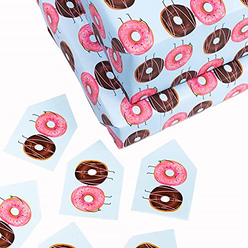 CENTRAL 23 - Blue Wrapping Paper - Donut Friends - Pink - 6 Sheets of Birthday Gift Wrap - for Girls Kids Women - Valentines Gift Wrap for Girlfriend Wife - Recyclable