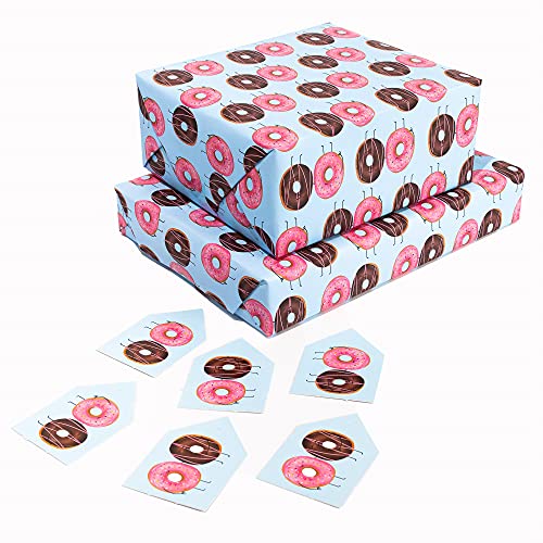 CENTRAL 23 - Blue Wrapping Paper - Donut Friends - Pink - 6 Sheets of Birthday Gift Wrap - for Girls Kids Women - Valentines Gift Wrap for Girlfriend Wife - Recyclable