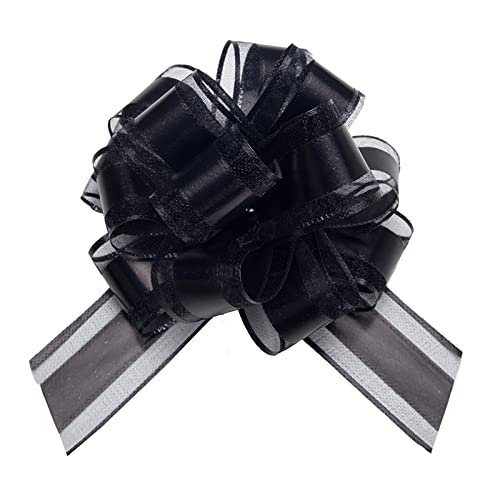 12 Pieces Black Pull Bow Wrapping Pull Bow Ribbon Pull Bows for Wedding Baskets,6 Inches Diameter Gift Bows, Large Bows for Presents.