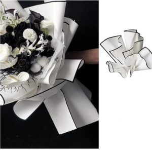 20 Counts 4 Styles Black White Waterproof Florist Bouquet Paper Packaging Paper,Fresh Flowers Wrapping Paper with Border 23"with 48 Yards 1/2"Fabric Ribbons,Gift Packaging for Birthday Holiday Wedding