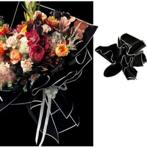 20 Counts 4 Styles Black White Waterproof Florist Bouquet Paper Packaging Paper,Fresh Flowers Wrapping Paper with Border 23"with 48 Yards 1/2"Fabric Ribbons,Gift Packaging for Birthday Holiday Wedding