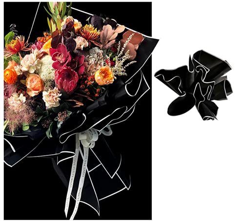 20 Counts 4 Styles Black White Waterproof Florist Bouquet Paper Packaging Paper,Fresh Flowers Wrapping Paper with Border 23"with 48 Yards 1/2"Fabric Ribbons,Gift Packaging for Birthday Holiday Wedding