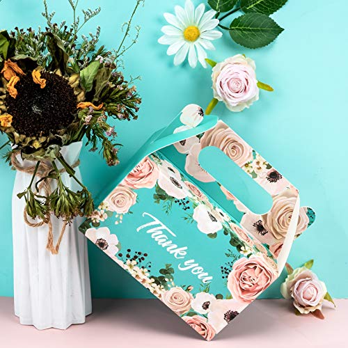 WRAPAHOLIC 24 Pack Thank You Treat Boxes - Blue Boho Floral Design Cardboard Box, Perfect for Wedding, Birthday, Celebrating and Party - 6.25 x 3.5 x 3.5 Inch Each