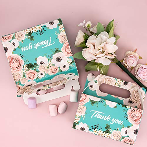 WRAPAHOLIC 24 Pack Thank You Treat Boxes - Blue Boho Floral Design Cardboard Box, Perfect for Wedding, Birthday, Celebrating and Party - 6.25 x 3.5 x 3.5 Inch Each